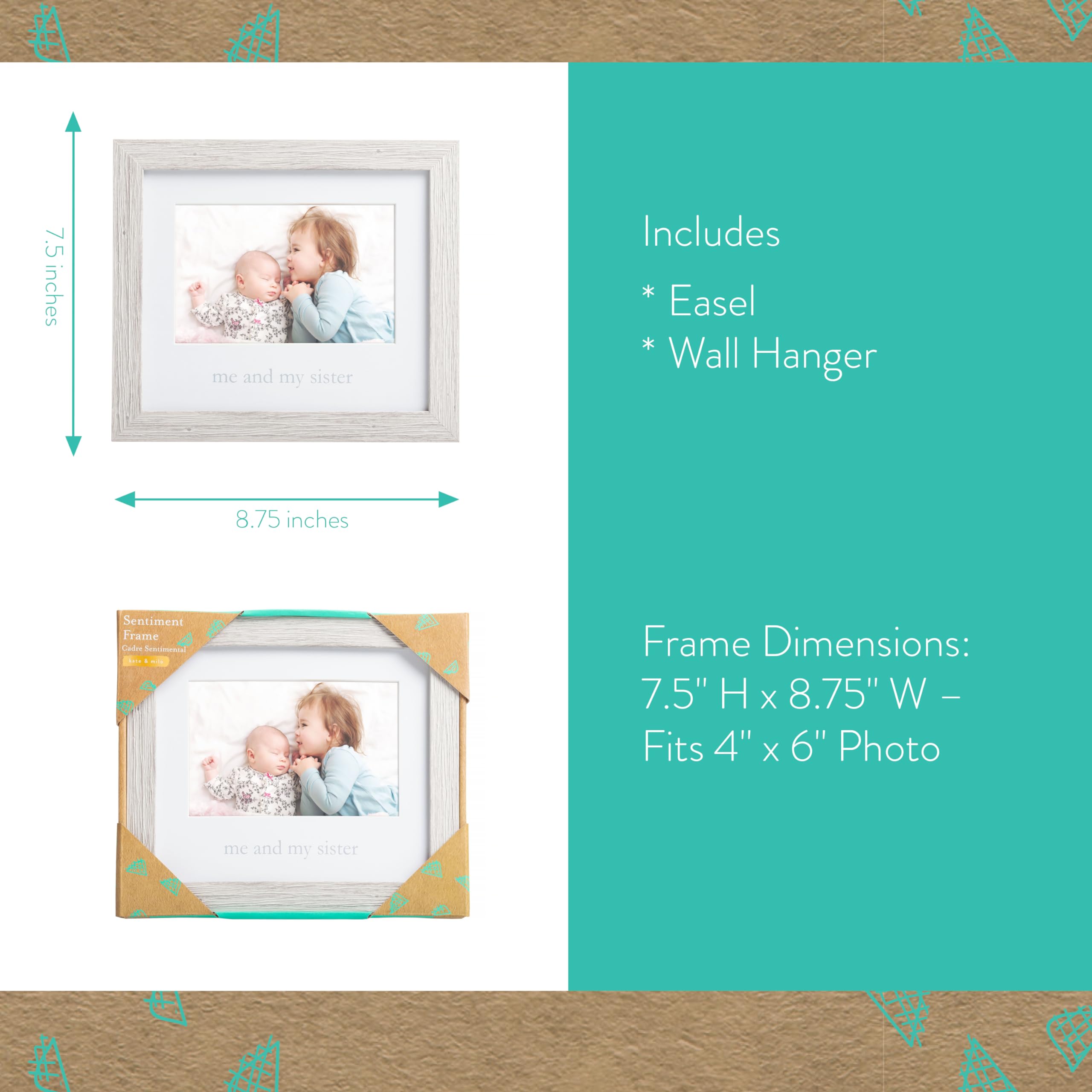 Kate & Milo Rustic Me & My Sister Frame, Sibling Keepsake, Ideal Little or Big Sister Gift, Gender Neutral Nursery Decor