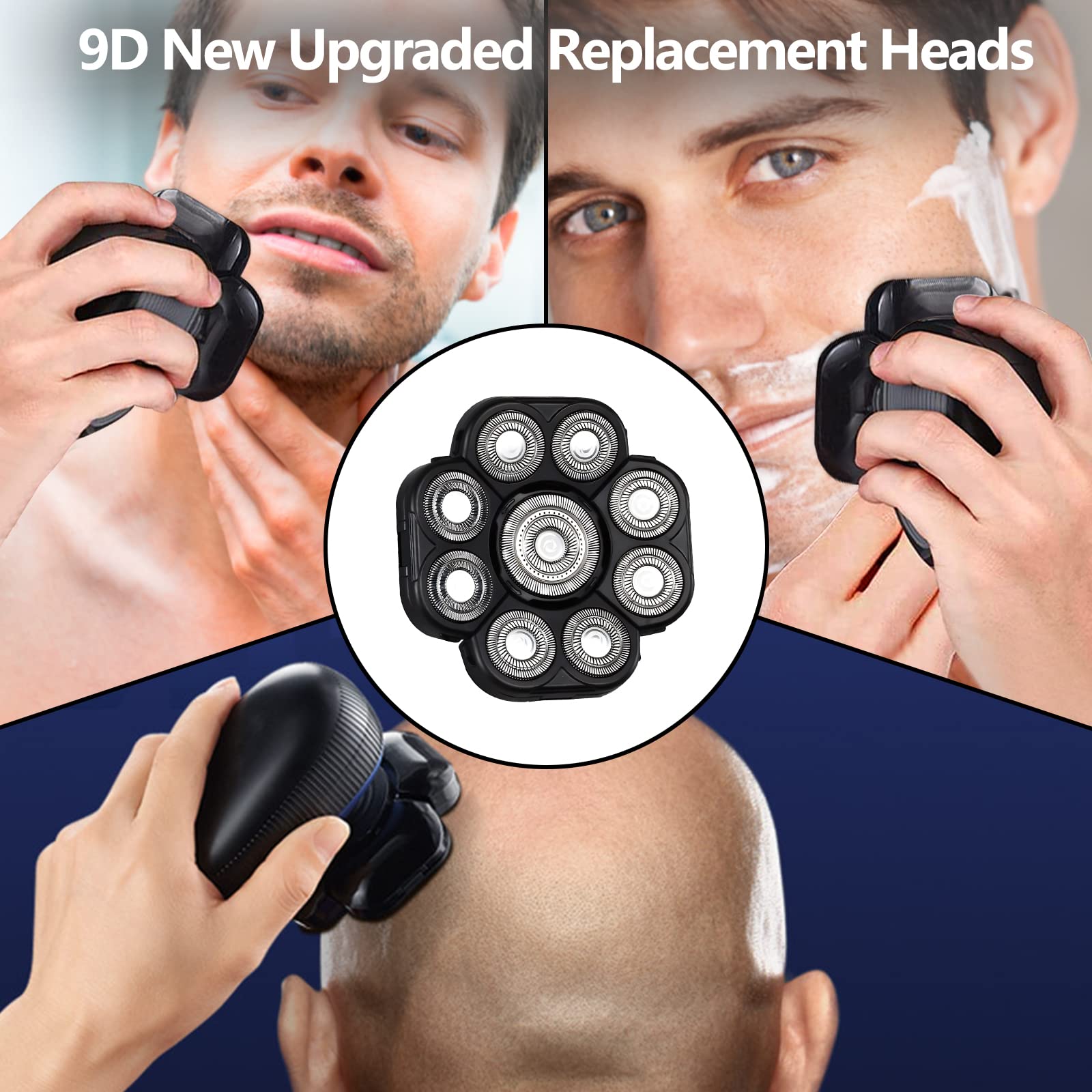 9 Blades Head Shaver Replacement Heads, Men's Electric Shaver Replacement Heads, Universal Head Shavers for Bald Men Compatible Wet and Dry