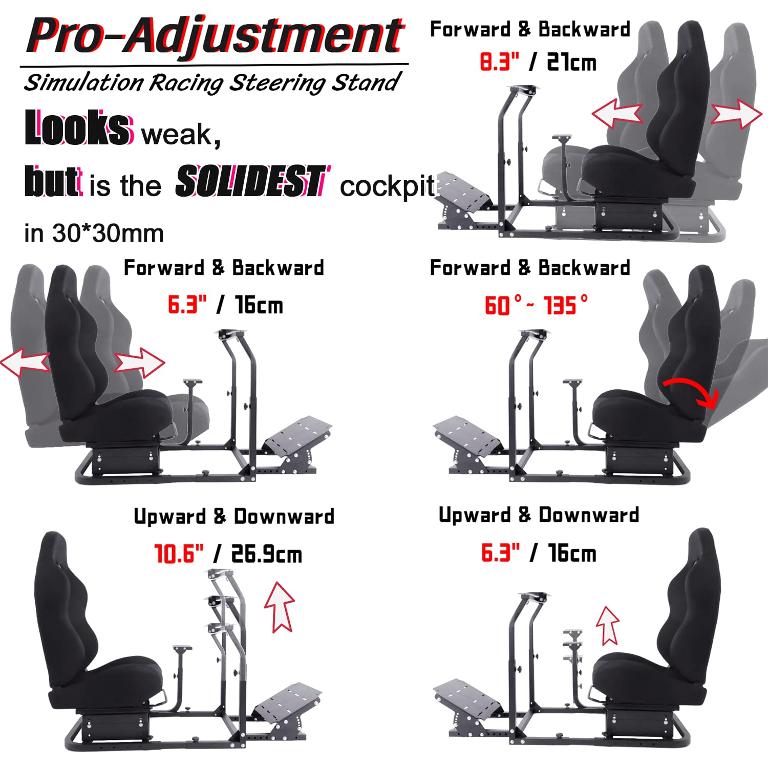 Minneer Simulator Driving Cockpit Frame with Seat Compatible with Logitech G25G27G29G920 Adjustable Racing Wheel Stand Fit for PC/Xbox/PS4 Gaming Steering Stand,Wheel and Pedals Not Include