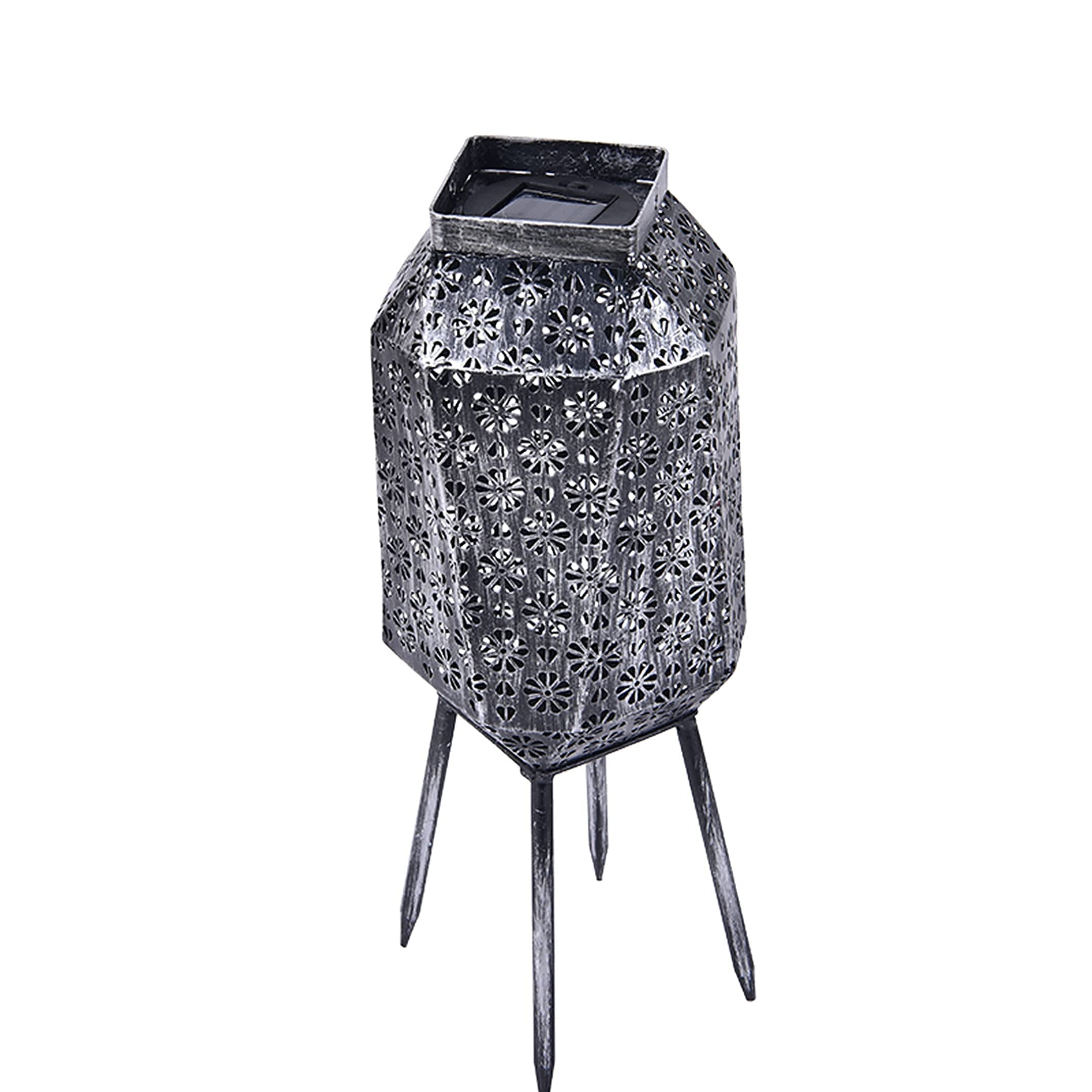 MicDecor 2 PackWrought Iron Solar Palace Lanterns in The Garden, Solar Lights in The Lakeside (Silver)