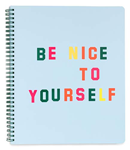 ban.do Rough Draft Blue Large Spiral Notebook with Saying, 11" x 9" with Pockets and 160 College Ruled Pages, Be Nice To Yourself