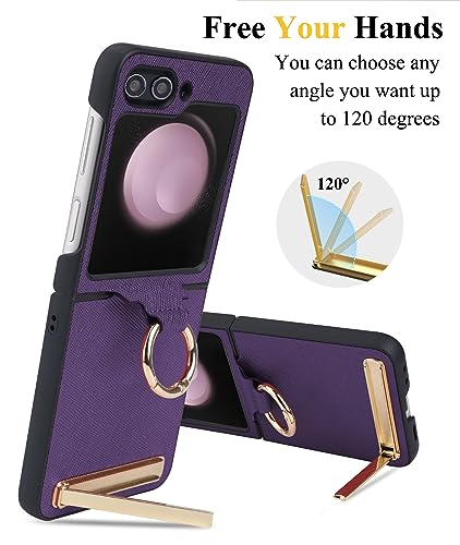 ATATOO for Samsung Galaxy Z Flip 5 Case with Ring & Kickstand & Built-in Screen Protector, Ultra-Thin Case Support Wireless Charging Durable Shockproof Anti-Slip Phone Case for Galaxy Z Flip 5, Purple