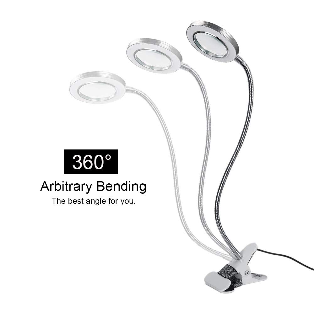 2.5X Magnifying Lamp, ATOMUS LED USB Rechargeable Tattoo Beauty Magnifier Lamp with Metal Clip for Eyebrow Tattoo Manicure Eyelash Extension Read