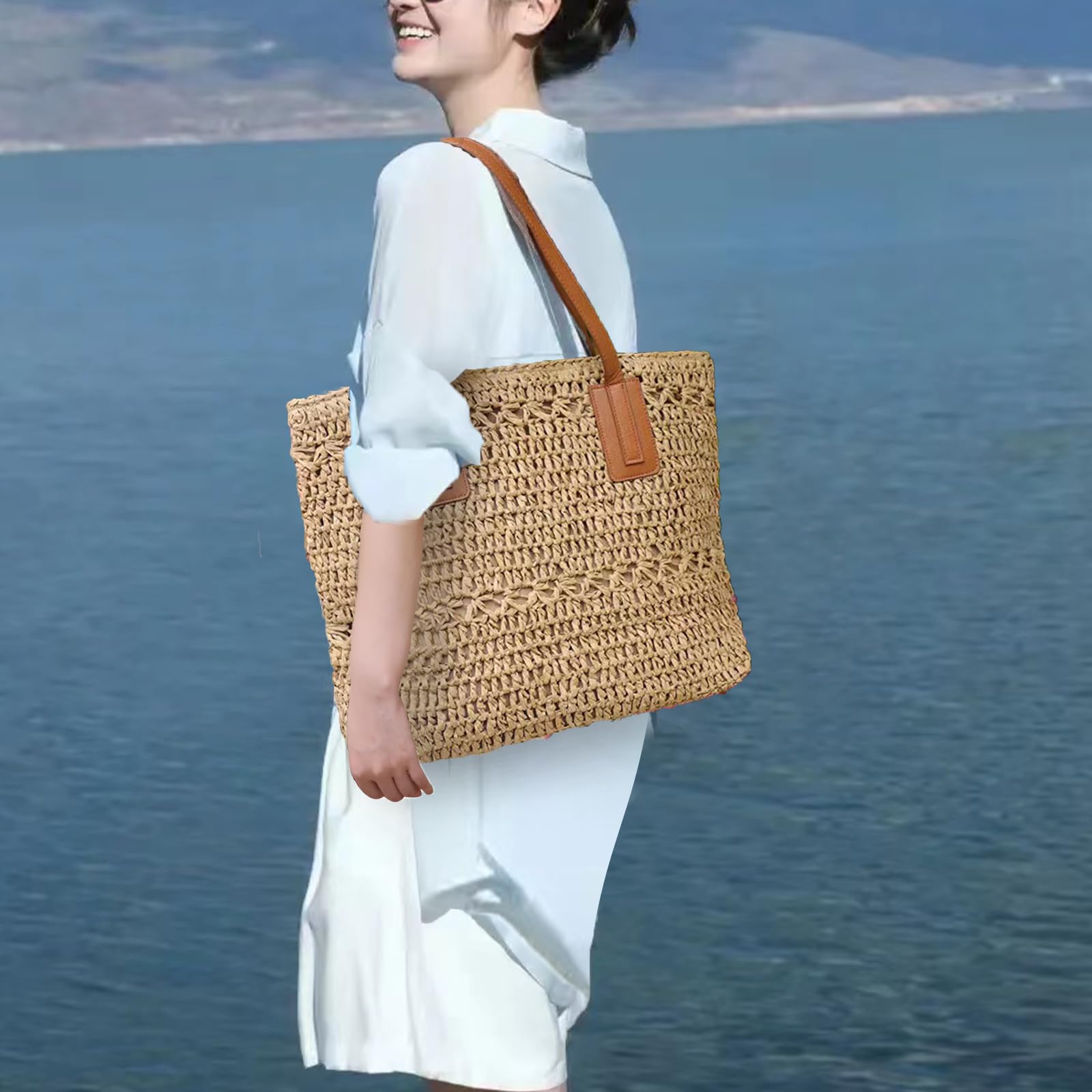 Fozehlad Straw Beach Tote Bag for Women Rattan Wicker Clutch Raffia Bag Summer Woven Hobo Shoulder Handbag