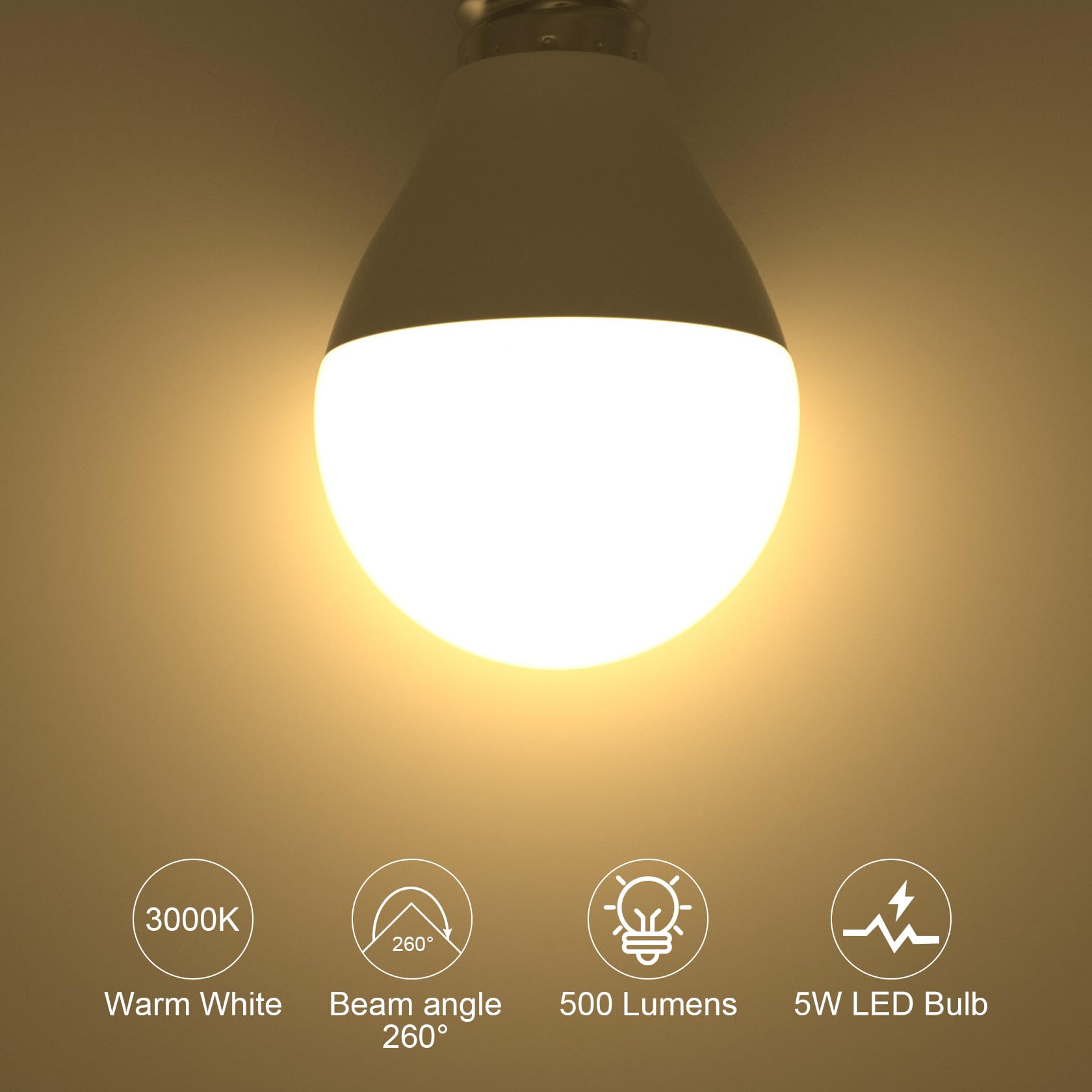 ORALUCE E17 LED Bulb 5 Watts Warm White 3000K, 40W Equivalent A15/G45 Globe Ceiling Fan Light Bulbs, 500 Lumens Non-Dimmable, 6 Pack