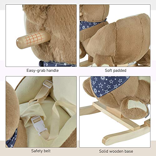 Qaba Kids Ride-On Rocking Horse Toy Bear Style Rocker with Fun Music & Soft Plush Fabric for Children 18-36 Months