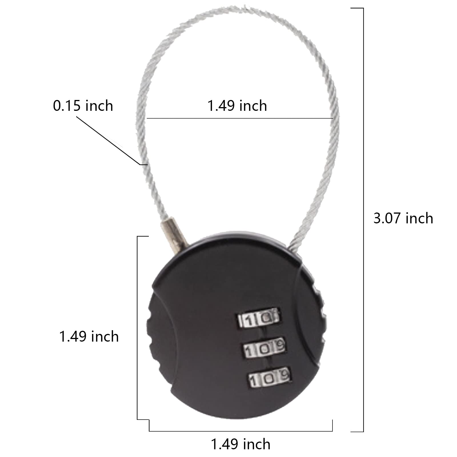 3 PCS 3-Digit Combination Lock Gym Locker Lock Waterproof Outdoor Mini Wire Rope Combination Padlock for Zippers, Backpacks, Trolley Cases, Gym Lockers, Fence
