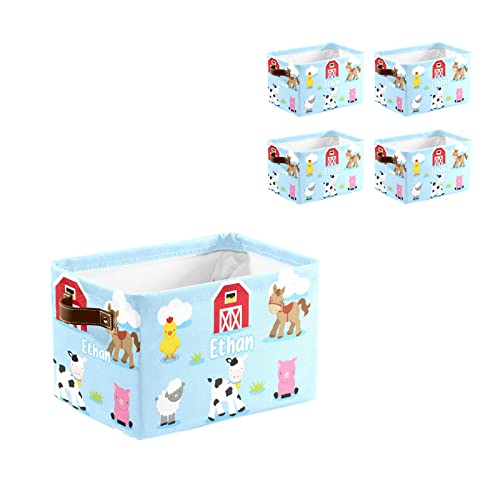 Deven Farm Animal Blue Personalized Large Storage Baskets for Organizing Shelves with Handle,Closet Decorative Storage Bins for Bathroom,Nursery,Home 1 Pack