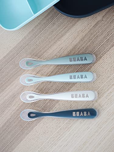 BEABA Baby's First Foods Spoon Set, Original Silicone Baby Spoons, Baby Essentials, Baby Spoons, Pack of 4 Baby Gift Set, BPA Lead & Phthalate Free, Rain