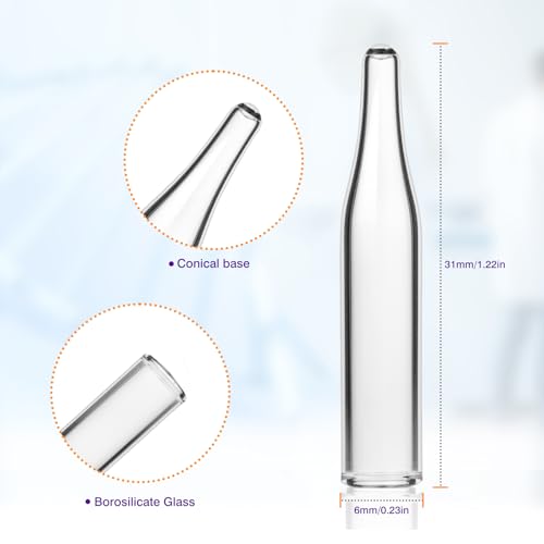 PEKYBIO Vial Insert, 6x31 mm Clear Glass Insert Conical Base, Volume 300 ul, Pack of 100