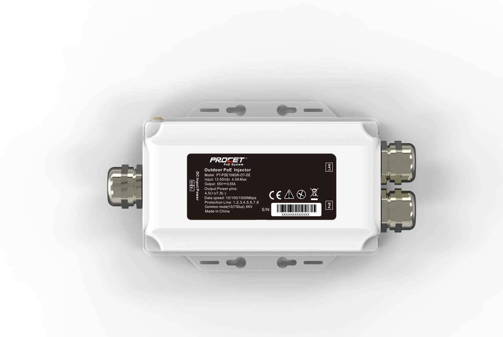 PROCET Gigabit PoE Injector Outdoor PoE Power Injector Adapter 30W IEEE802.3AT, 6KV Surge Protection, Aluminum IP67 Waterproof, Wide Temp -40℉ to 149℉ for IP Cameras, Wireless APs, Base Station