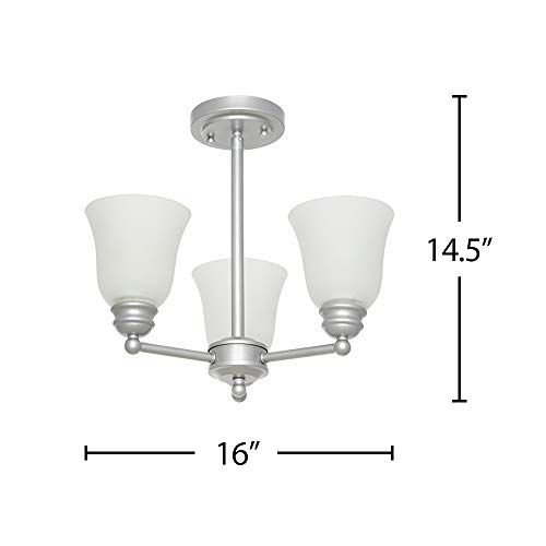 Amazon Brand โ Ravenna Home Classic 3 Light Semi-flush Mount Chandelier, Bulbs Included, 14.5"H, Silver