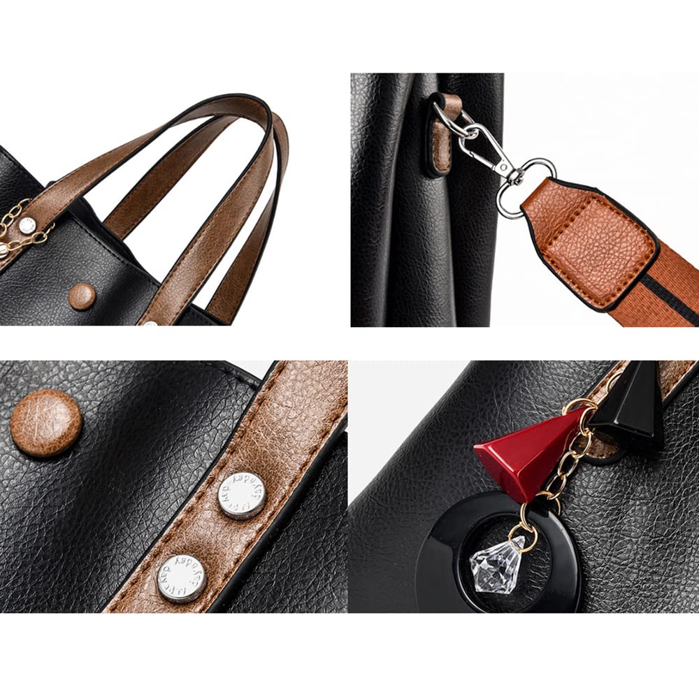 GJGJTER Top-handle Handbags Tote for Women Soft PU Purse Shoulder Crossbody Bag with Exquisite Pendant-Black