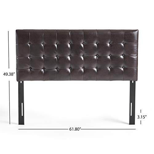 Christopher Knight Home Bellmont Button Tufted Leather Headboard, Queen / Full, Brown