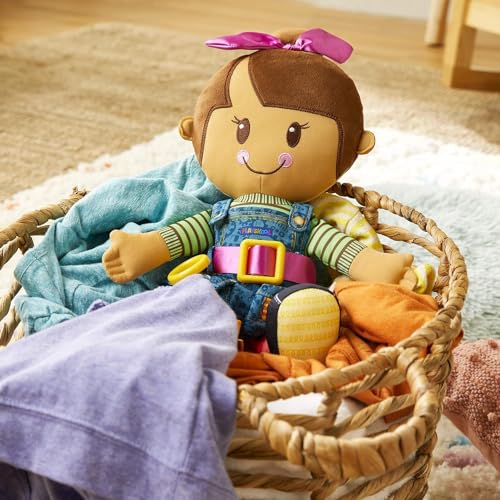 Playskool Dressy Kids Doll, Brown Hair and Bow, Activity Plush Toy with Zipper, Shoelace, Button, For Ages 2+ (Amazon Exclusive)