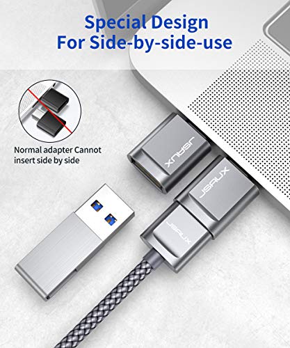 JSAUX USB C to USB Adapter [2-Pack], Type C to USB 3.0 Male to Female OTG Adapter Compatible with MacBook Pro/Air, iMac 2021, Samsung Galaxy S21 S20+ S10 and More Type C Devices Grey