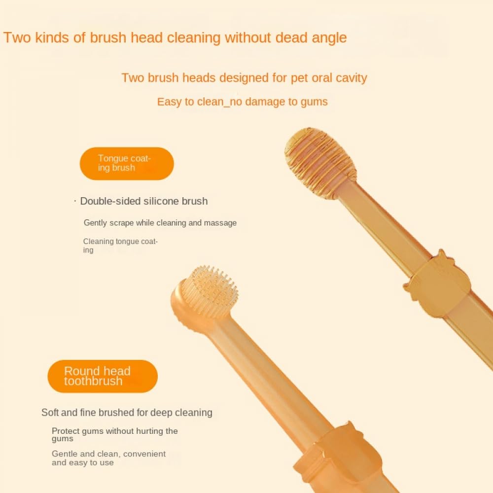 Weiara Toothbrush for Dogs,No Damage to Gums Soft Silicone Cat Toothbrush 2PCS (Tongue Brush + Toothbrush Set) Puppy Toothbrush Cleans Teeth Stains Easily - for Small, Medium and Large Pets