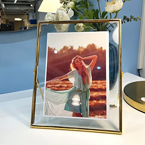 AhaGo Floating Picture Frame (Gold, 8"x10", 1 Set), For Multiple Photo Sizes (7x9, 6x8, 5x7), Vertical Adjustable Tabletop/Shelf Photo Frame, Classy Gift Choice for Halloween, Thanksgiving, Christmas, Home or Wedding Decoration