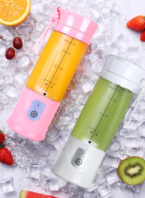 2psc Portable Blender, USB Travel Juice Cup Baby Food Mixing Juicer Machince with Updated 6 Blades with Powerful Motor 4000mAh Rechargeable Battery,13Oz Bottle