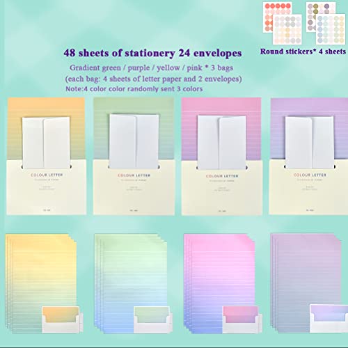 QLOUNI 72 Pack Colorful Stationery Paper, Stationery Paper and Envelopes Set - (48 Stationery Paper + 24 Envelopes) Letter Set for Writing Poems Lyrics Wedding Invitations