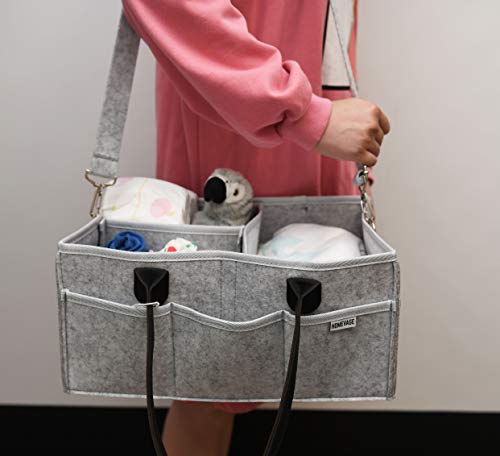 HOMEVAGE Diaper Caddy Caddies Organizer, Baby Cloth Diapering, Tote Bag, Nursery Storage Bin for Changing Table, Portable Car Travel Organizer (Light Grey)