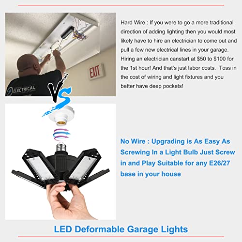 siicaaG 2 Pack LED Garage Lights, 12000LM Ultra Bright 120W LED Deformable Garage Ceiling Lights, with E26 Screw Socket, 5 Adjustable Panels 6500K Shop Light, Barn Light, Bay Light, Workshop Light