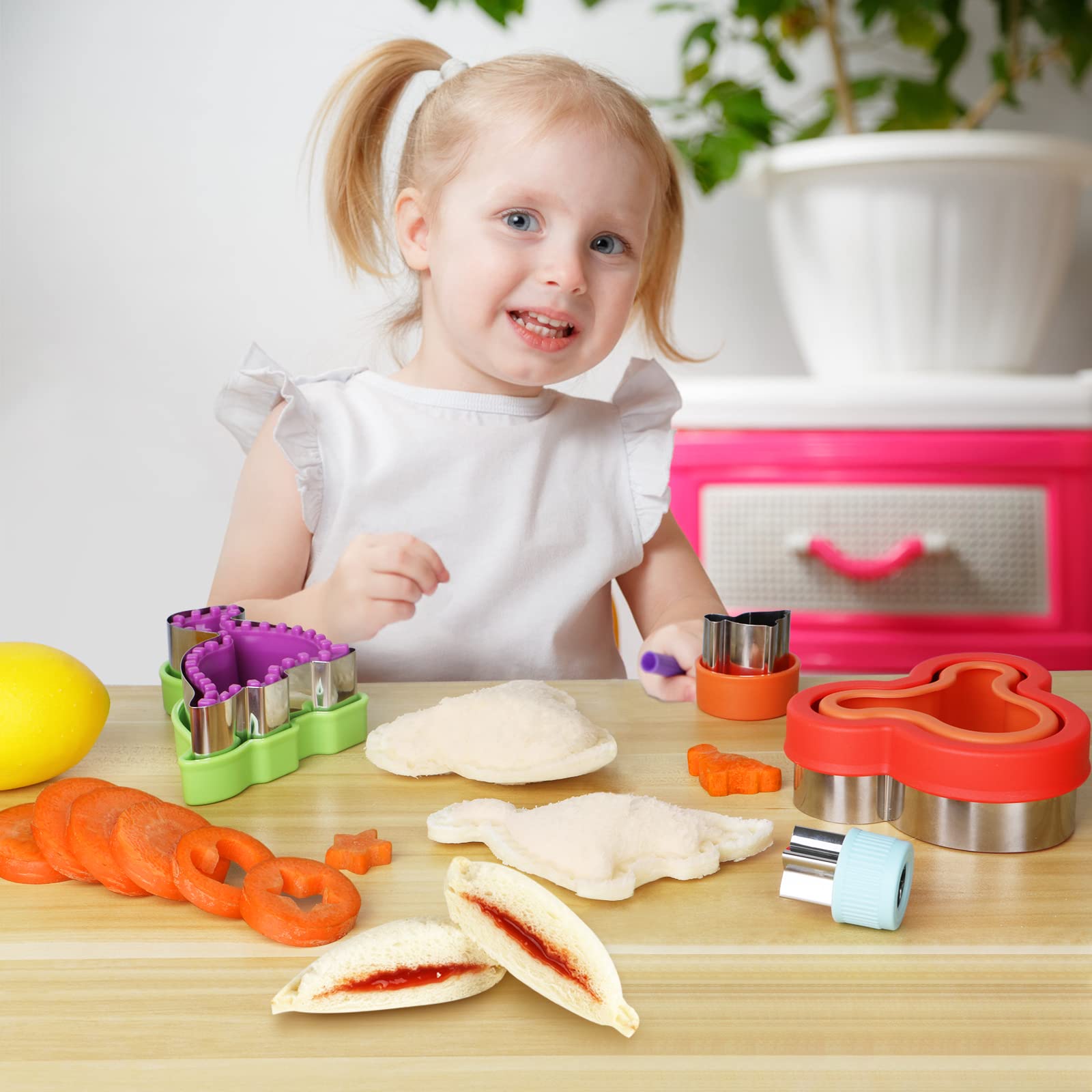 36pcs Sandwich Cutter and Sealer for Kids, Cookie Cutters, Food Picks, Cute Lunch Bento Accessories for Kids, Cookie Cutter, Dinosaur Mickey Mouse Unicorn Shapes Uncrustables Sandwich Maker