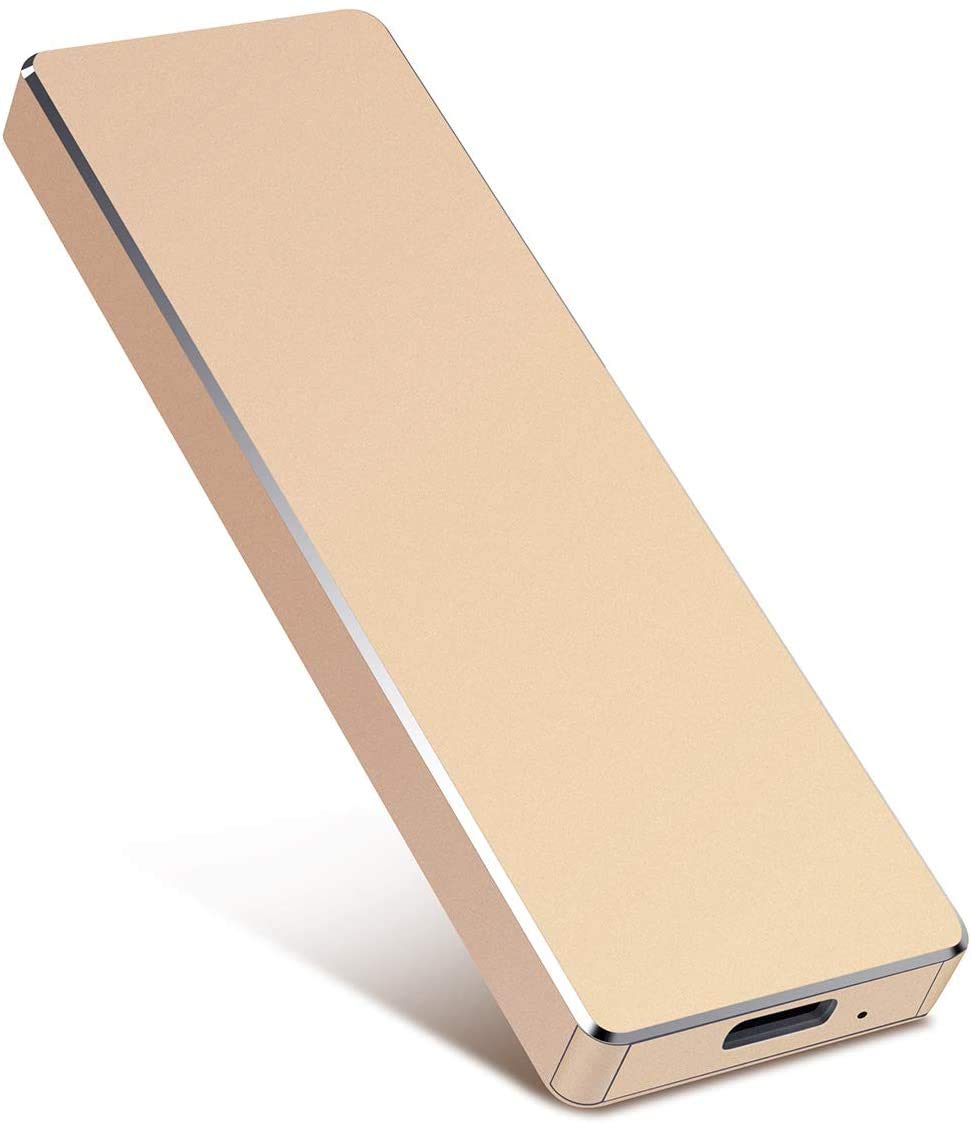 2TB External Hard Drive, Portable Hard Drive External Type-C/USB 2.0 HDD for Mac Laptop PC (2TB, Gold)