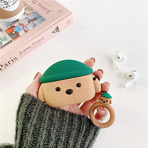UR Sunshine Case Compatible with AirPods Pro, Super Cute Creative Funny Wearing Hat Teddy Dog Shape Earbud Case, Soft Silicone Cover Earphone Protection Skin for AirPods Pro + Ring Lanyard -Brown