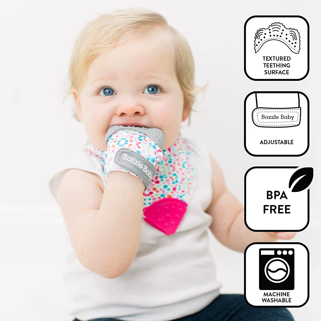 Bazzle Baby Teething Mitt - Silicone Teething Mittens, Teething Toys, Baby Teething Toys, Baby Teething Mitten, Teething Glove, Hand Teethers for Babies - Adjustable Strap (Geo Lines)