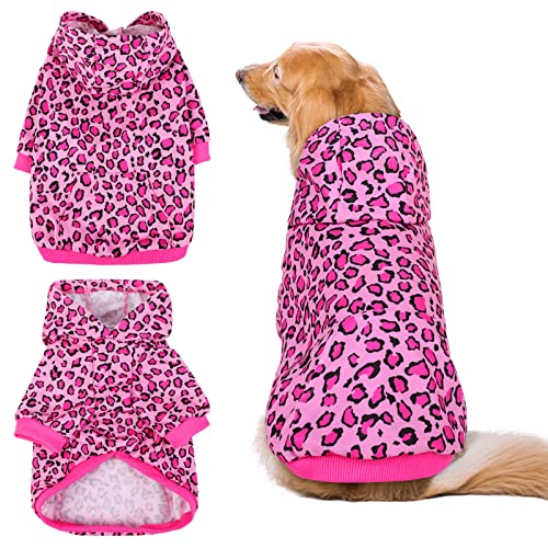 AOFITEE Dog Hoodie, Leopard Printed Dog Hoodies Sweatshirt, Winter Warm Dog Coat with Hat, Dog Pullover Hooded Shirts, Dog Cold Weather Apparel for Small Medium Large Dog