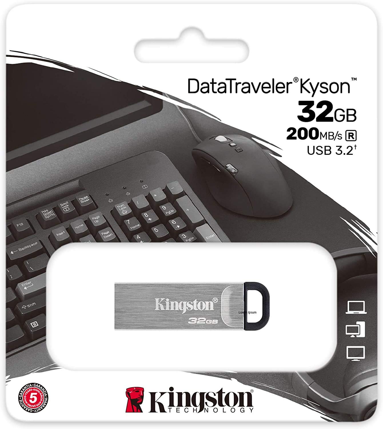 Kingston 32GB Flash Drive DataTraveler Kyson (Bulk 2 Pack) Metal USB 3.2 Type-A Drive 200MB/s High Speed PenDrive for Computer or Laptop (DTKN/32GB) Bundle with (1) Everything But Stromboli Lanyard