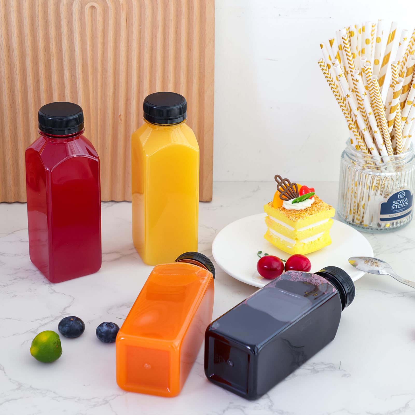 Moretoes 36pcs 12oz Plastic Juice Bottles with Caps, Bulk Clear Empty Juicing Bottle Containers with Lids for Juicing Drinking Milkshake Tea