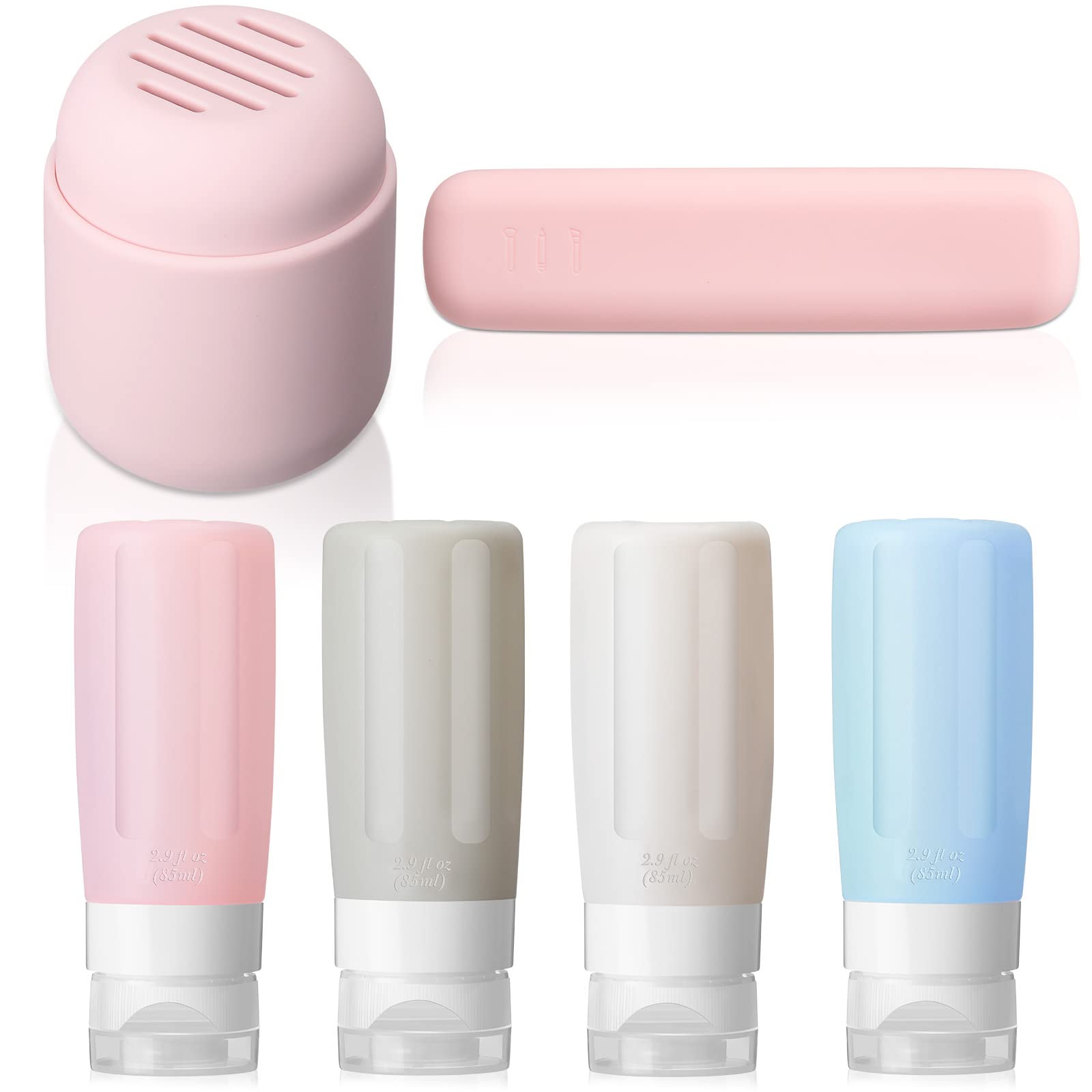4 Pcs Travel Bottles for Toiletries with a Makeup Sponge Holder and a Makeup Brush Holder Travel Size Containers Shampoo Conditioner Bottle Makeup Egg Storage Box Silicon Portable Cosmetic Brush Case