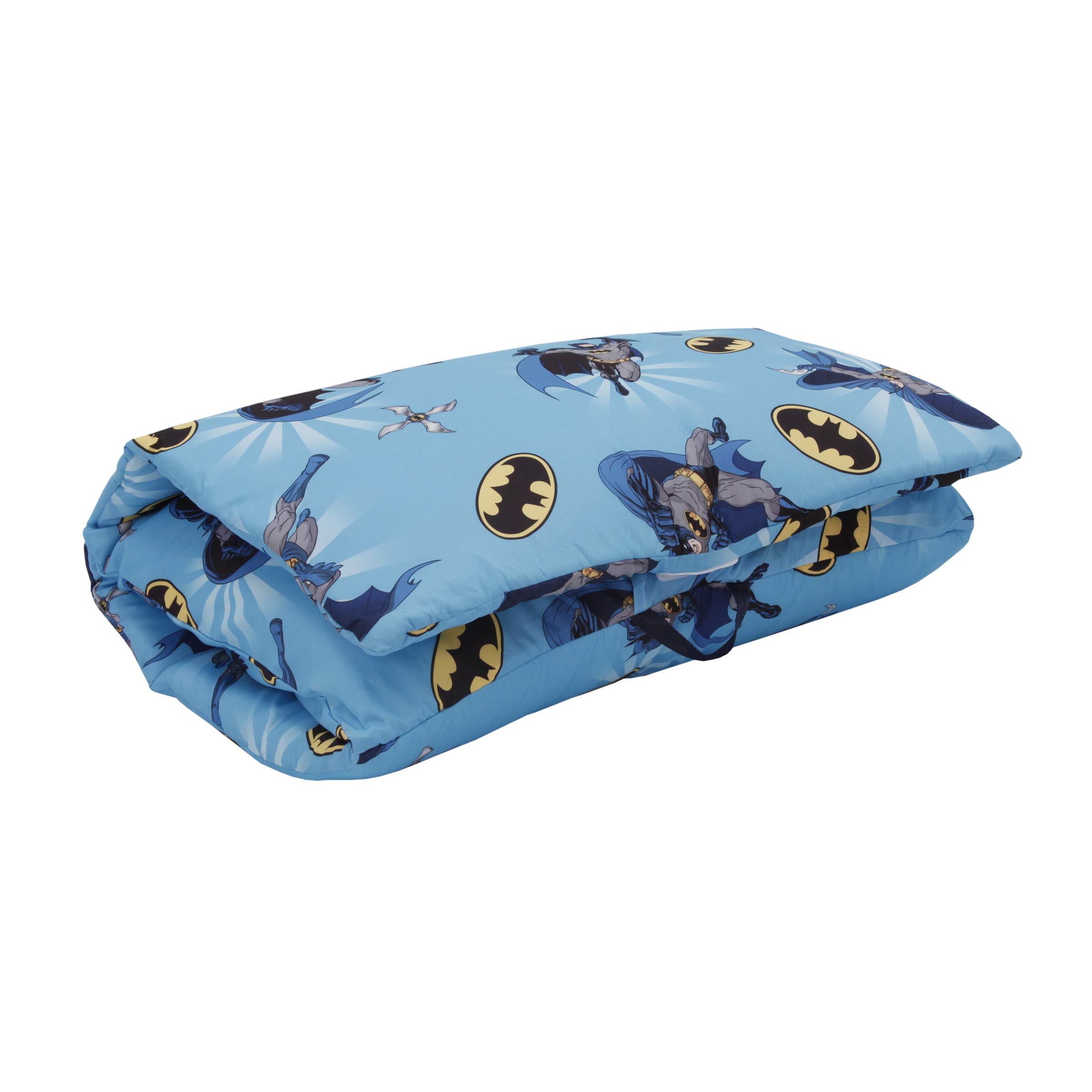 Batman - Blue, Grey & Yellow Deluxe Easy Fold Toddler Nap Mat, Blue, Yellow, Black, Grey