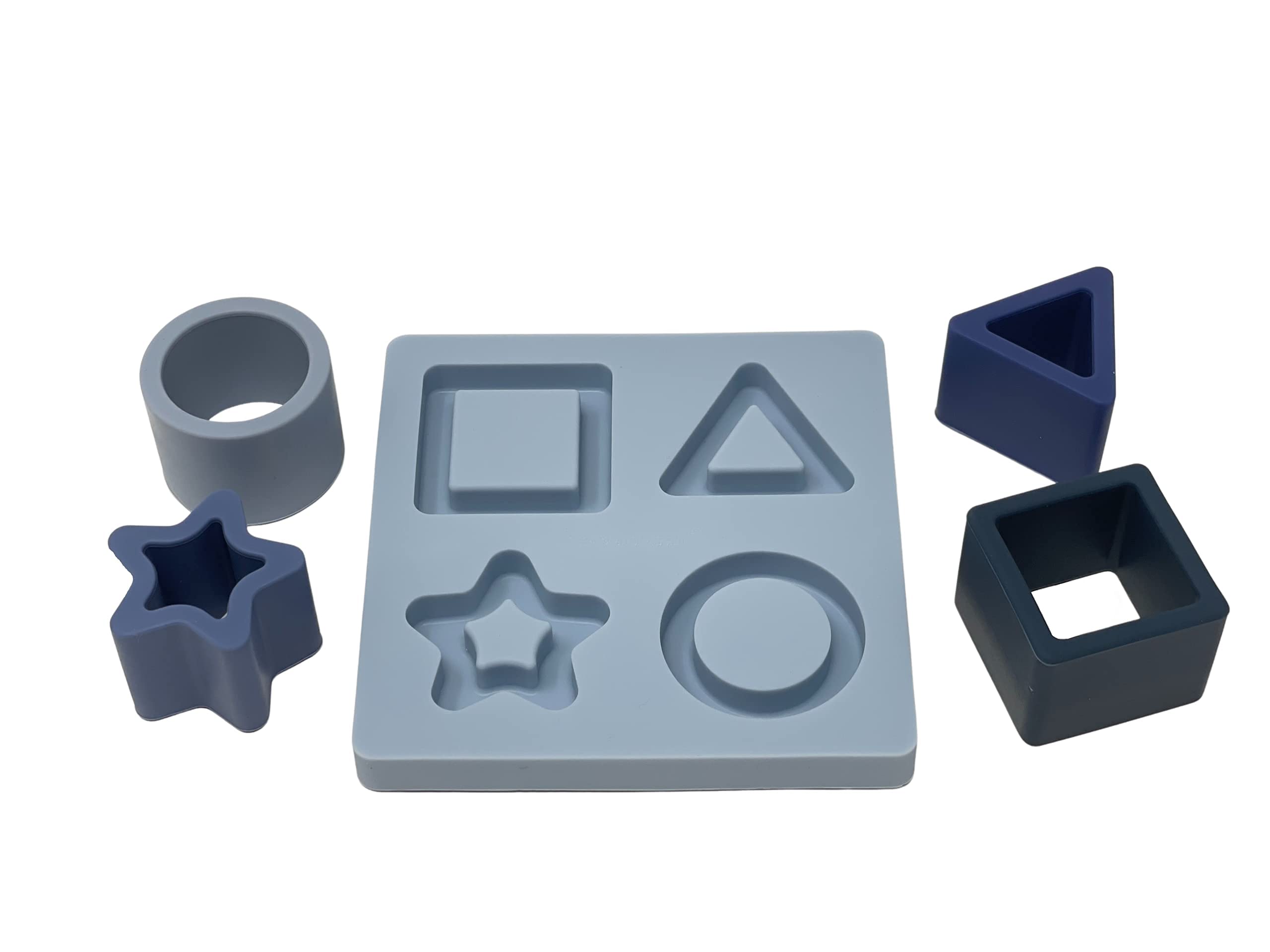 BraveJusticeKidsCo. Early Education Silicone Baby Puzzle | Stacking Building Blocks Toddler Toys (Blue)
