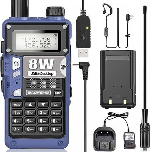 Baofeng Radio Handheld Ham Radio UV-S9 Pro 8W High Power Dual Band Portable Two Way Radio with Battery and USB Charger Cable Upgrade of UV-5R Walkie Talkies(Blue)