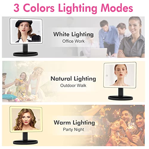 COSMIRROR Large Lighted Makeup Mirror, 14.5in x 9in, 88 LED Lights, 10X Magnification, Touch Sensor Dimming, 360 Rotation Tabletop Personal Beauty Light Up Mirror