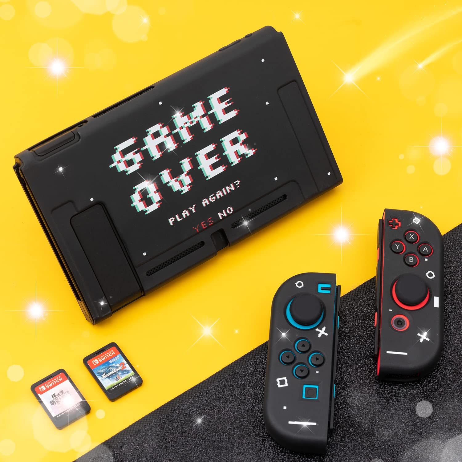 BelugaDesign Game Over Switch Case | Squid Dockable Retro Arcade Cool Cover Shell | Compatible with Nintendo Switch (Switch Standard, Black White)