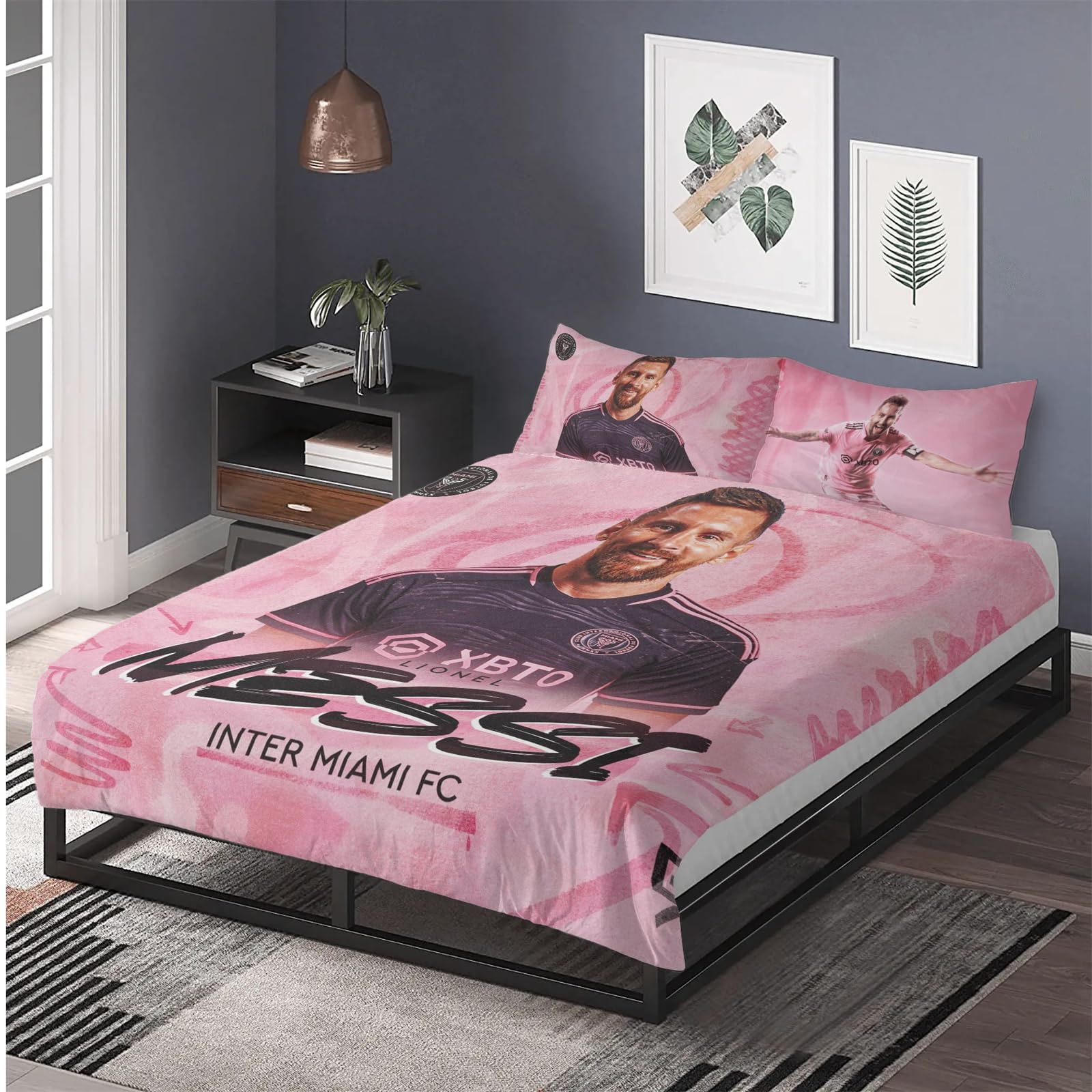 Aimery Miami Bedding Set Soccer Duvet Cover Set Pink Bed Football Comforter Soft Microfiber Soccer Bedding Sets 3 Pieces Fruit Comforter Cover and 2 Pillowcase for Bedroom (Pink 1,Full)