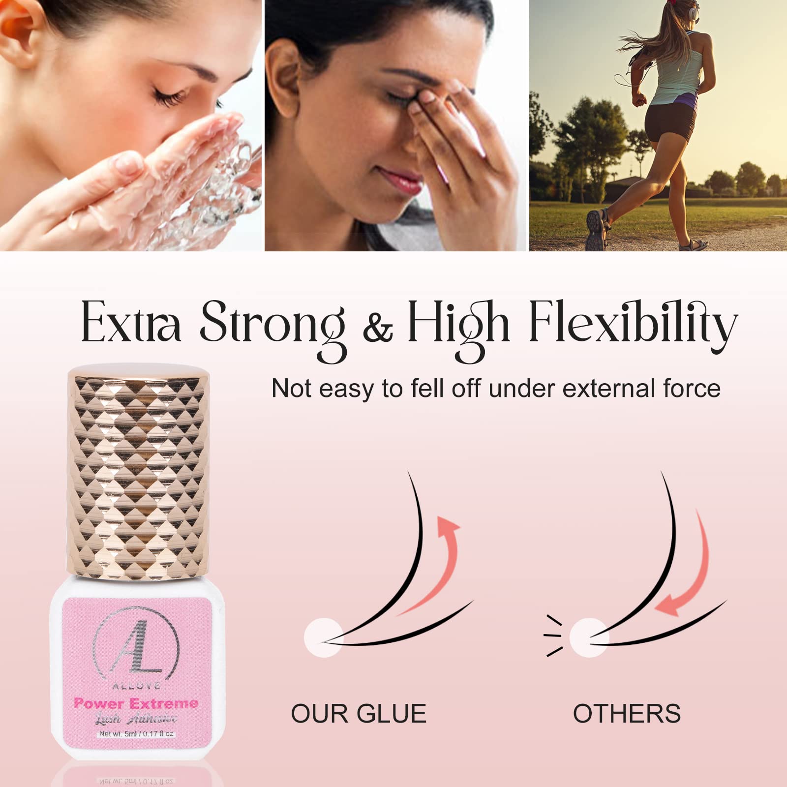 ALLOVE Eyelash Extension Glue for Lash Extensions 1-2s Drying Time Lash Extension Glue Retention up to 7-8 Weeks Power Extreme Waterproof Lash Glue for Eyelash Extensions Professional Use Only