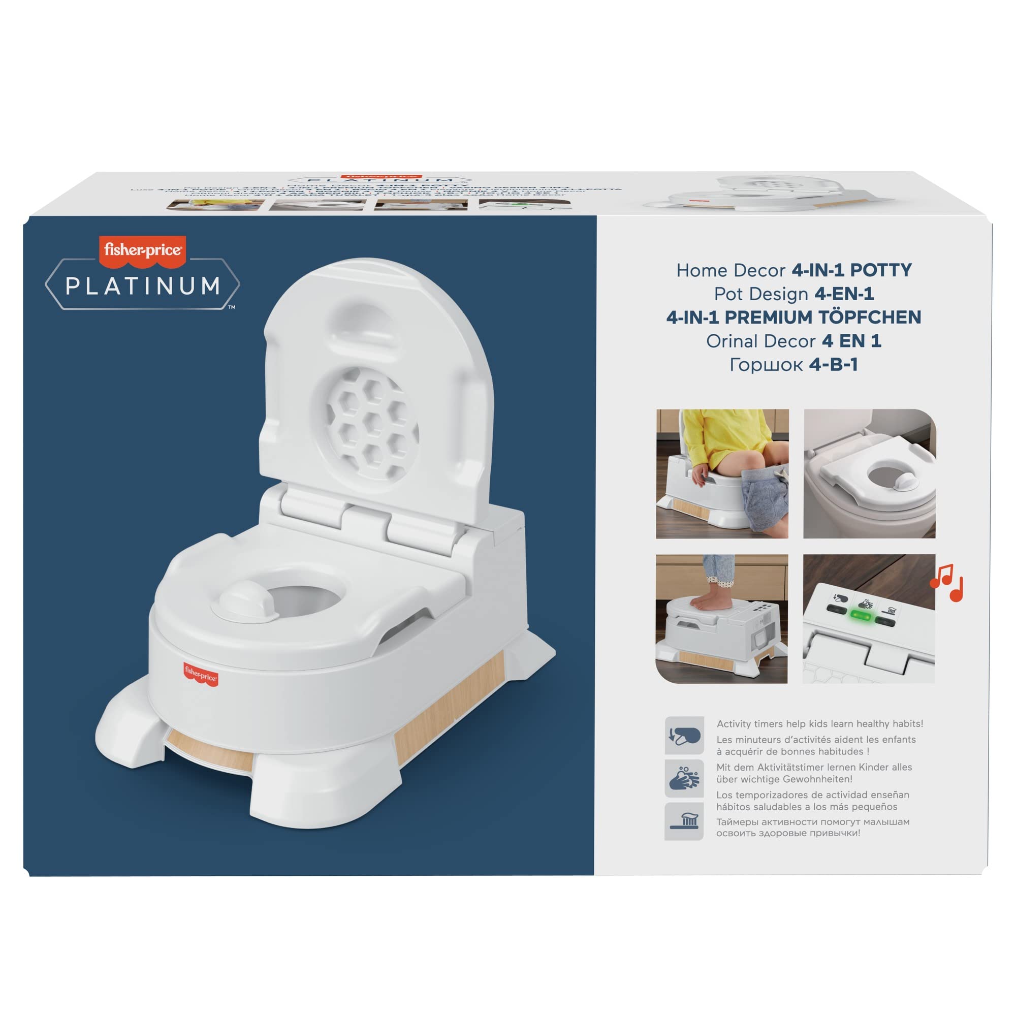 Fisher-Price Home Decor 4-in-1 Potty β Modern Infant to Toddler Potty Training Toilet and Step Stool with Removable Potty Ring, HBX68