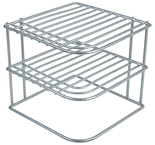 Home Basics Heavy Weight Vinyl Coated 3 Tier Steel Smart Kitchen Cabinet Corner Storage Shelves and Raised Counter Shelf Racks Organizer, Silver