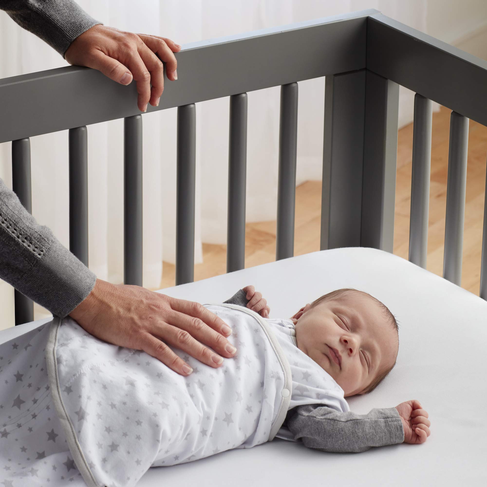 BreathableBaby Adjustable 3-in-1 Soft Premium Cotton Newborn Swaddle Trio Blanket & Wrap, (Infants 0-4 months) β Gray Watercolor Stripe, Arms Up, Arms Down, Arms Out, 61233-A