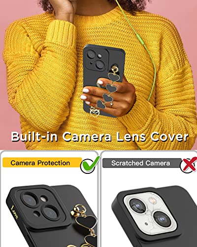AICase iPhone 14 Case for Women with Full Camera Lens Protection and Hand Strip Loop, Silicone Heart Girly Cute Side Soft Slim Shockproof Protective Cover for iPhone 14 6.1 inch-1
