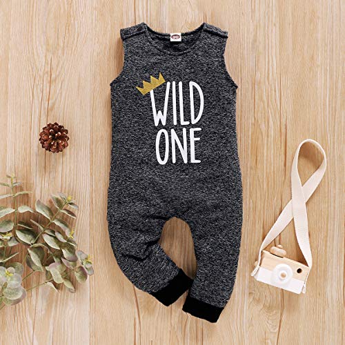 Viworld Wild One Romper Baby Boy 1st Birthday Button Solid Bodysuit One Piece Jumpsuit Outfits Clothes (Autumn & Winter Style, 12-18 Months)