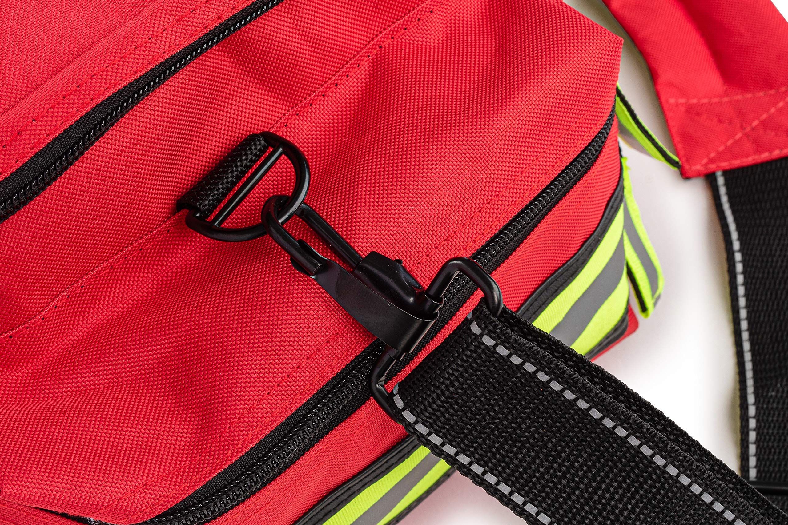 Scherber First Responder Fully-Stocked Professional Essentials EMT/EMS Trauma Kit | HSA/FSA Approved | Reflective Bag w/8 Zippered Pockets & Compartments & 200+ First Aid Supplies - Red