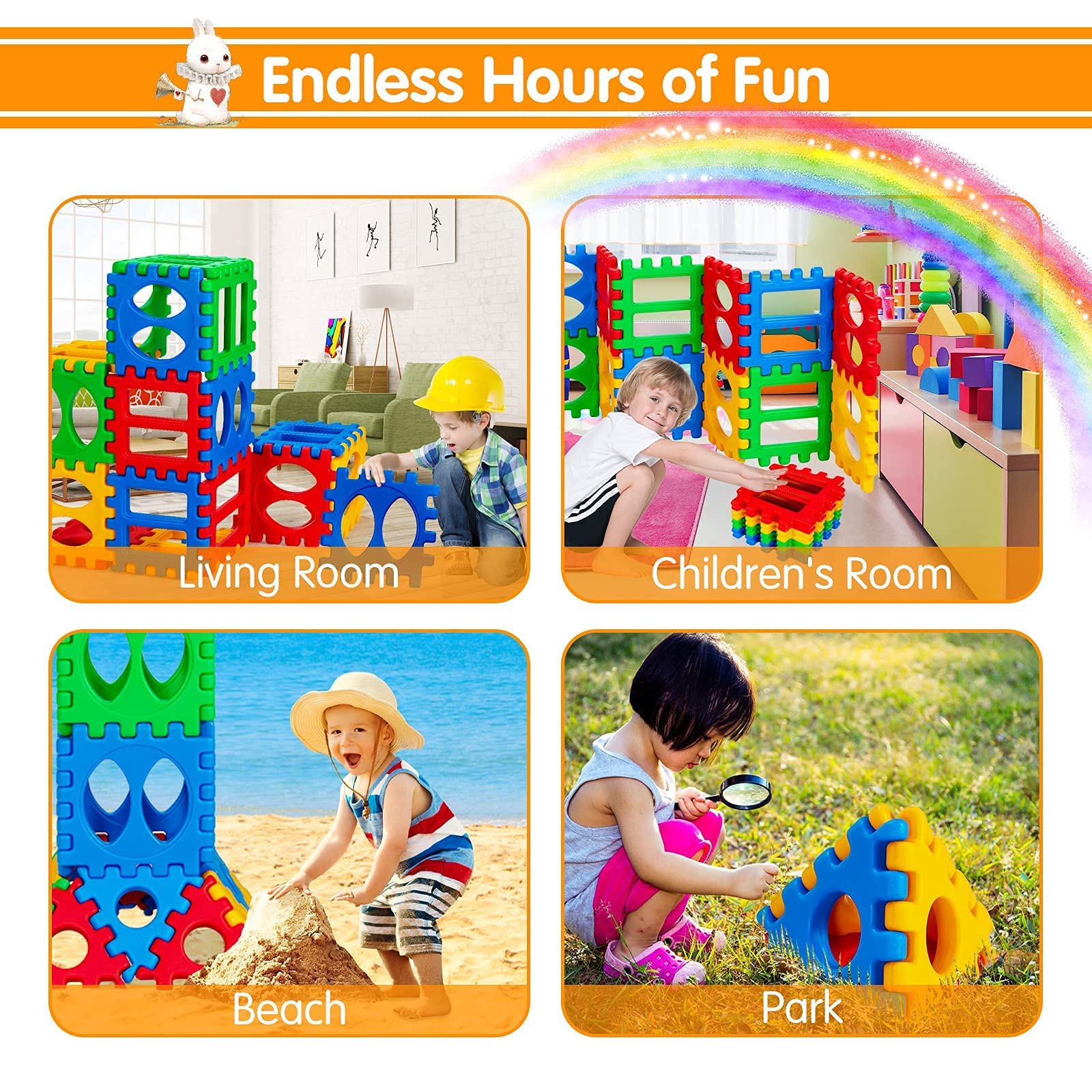 Costzon 32 Pieces Jumbo Building Blocks for Kids, Big Waffle Block Set, Preschool Educational Creativity Sensory Toy, Interconnecting Stacking Building Toy Set for Boys & Girls
