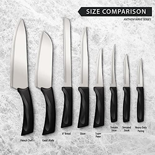 Rada Cutlery Anthem Series Cook’s Knife Stainless Steel Blade with Ergonomic Black Resin Handle, 12 Inches