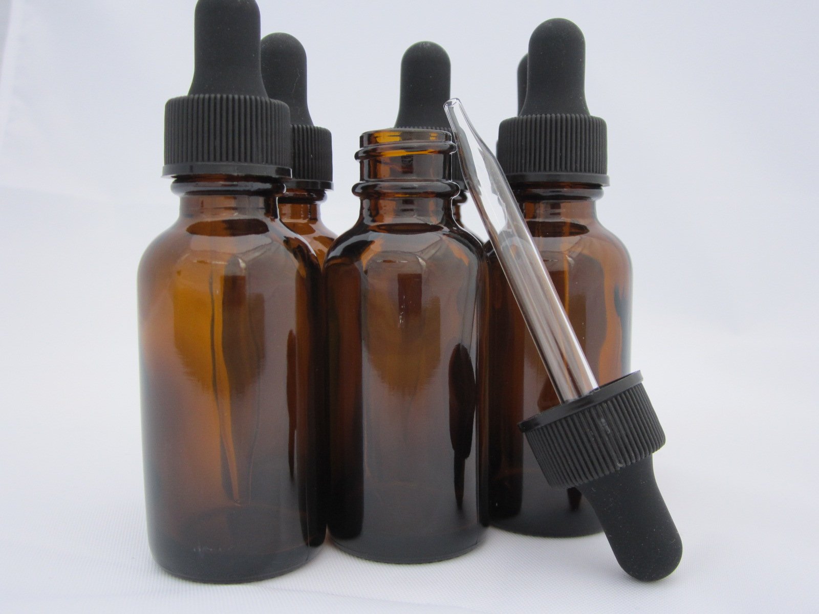 DropperStop™ 1oz Amber Glass Dropper Bottles (30mL) with Tapered Glass Droppers - Pack of 6
